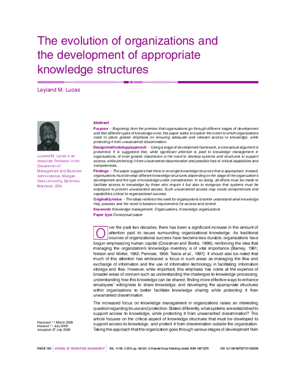 (PDF) The evolution of organizations and the development of appropriate ...