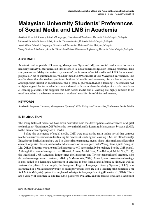 (PDF) Malaysian University Students' Preferences of Social Media and ...