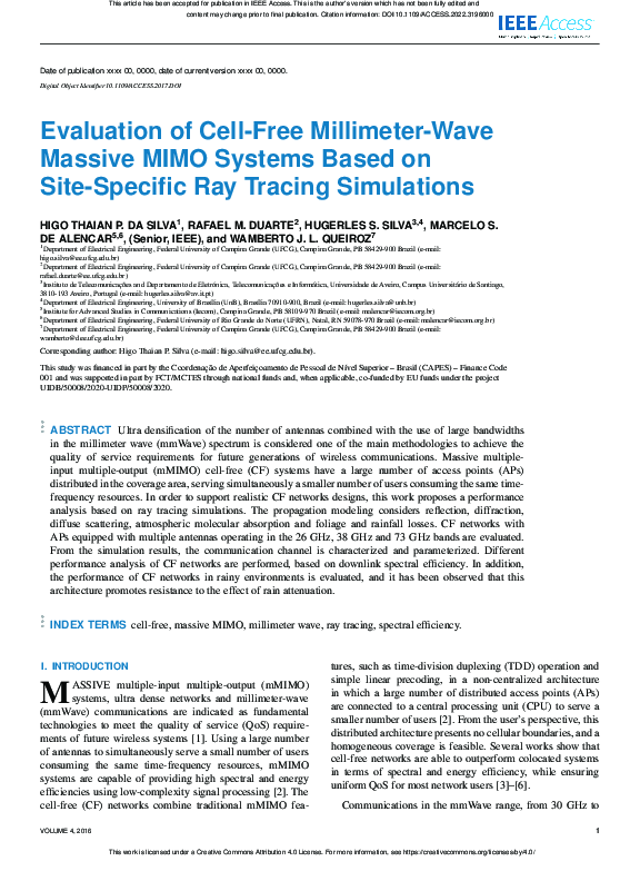 Pdf Evaluation Of Cell Free Millimeter Wave Massive Mimo Systems Based On Site Specific Ray
