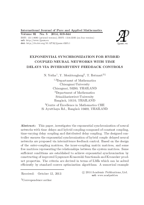 (PDF) Exponential Synchronization for Hybrid Coupled Neural Networks with Time Delays via ...
