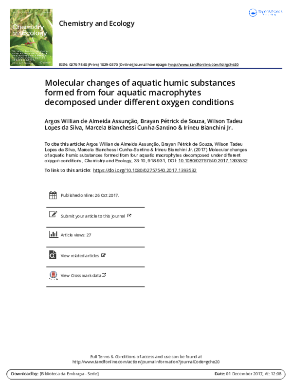 (PDF) Molecular changes of aquatic humic substances formed from four ...