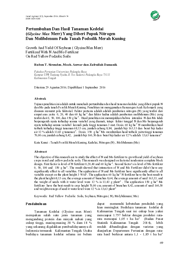 (PDF) Pertumbuhan Dan Hasil Tanaman Kedelai (Glycine Max Merr) Yang Diberi Pupuk Nitrogen Dan ...