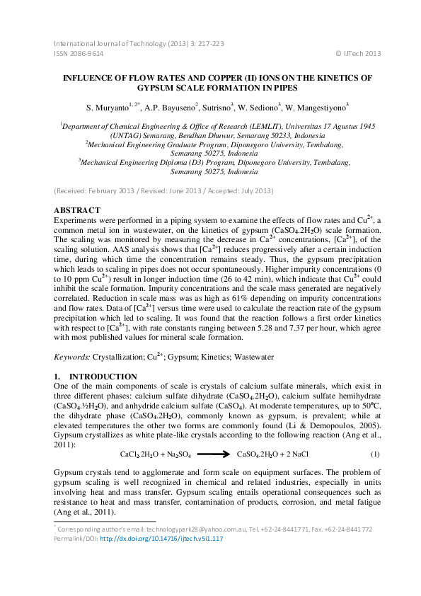 (PDF) Influence of Flow Rates and Copper (II) ions on the Kinetics of ...