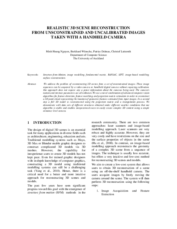 (PDF) Realistic 3D Scene Reconstruction from Unsconstrained and Uncalibrated Images Taken with a ...