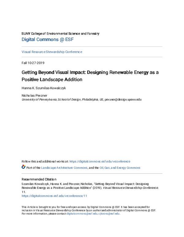 (PDF) Getting Beyond Visual Impact Designing Renewable Energy as a ...
