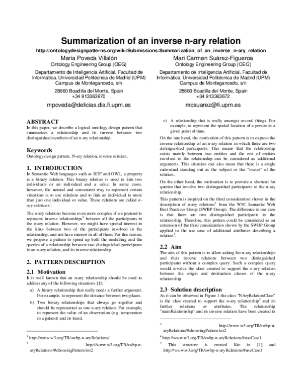 (PDF) Summarization of an inverse n-ary relation