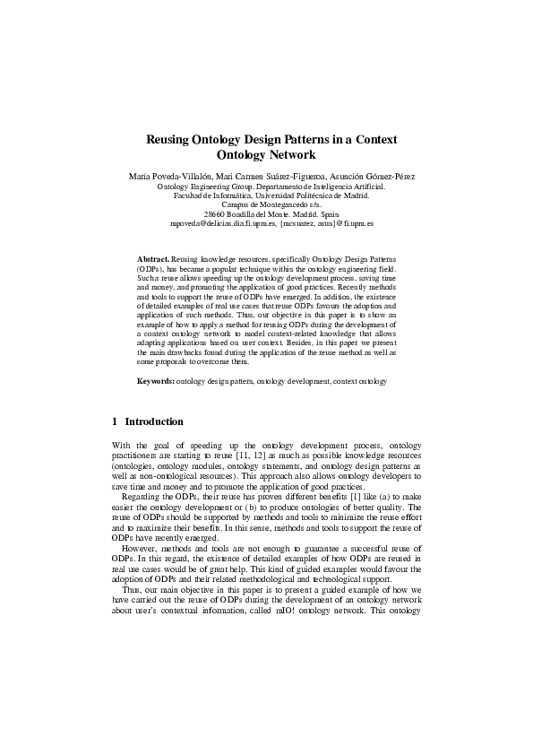(PDF) Reusing ontology design patterns in a context ontology network
