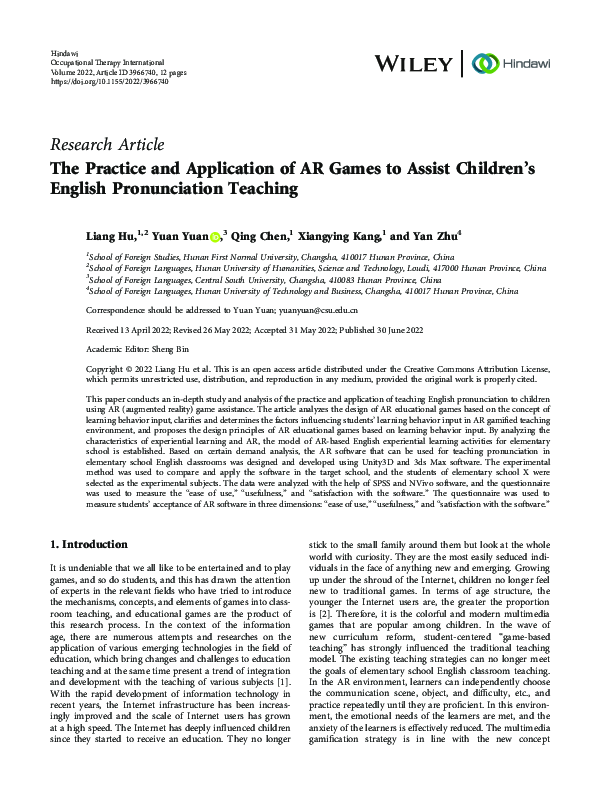 (PDF) The Practice and Application of AR Games to Assist Children’s ...