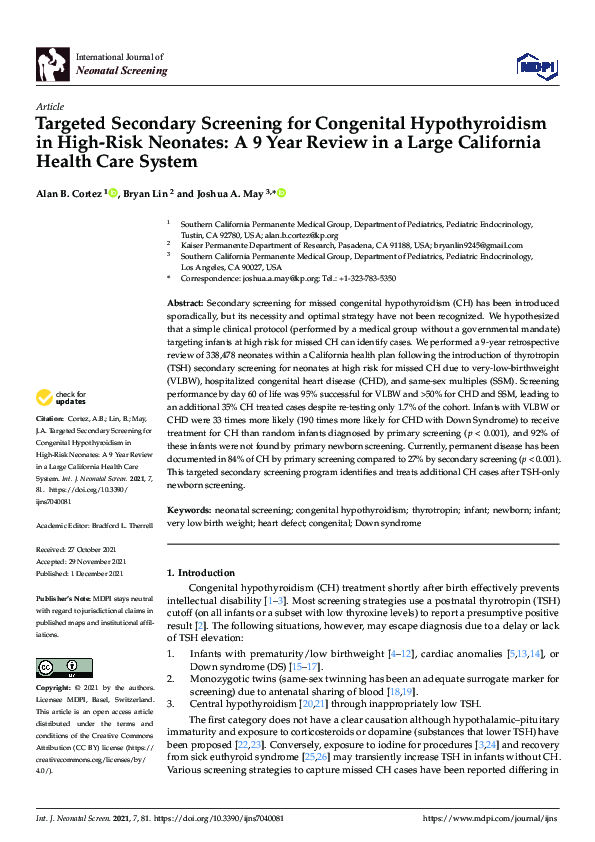 (PDF) Targeted Secondary Screening for Congenital Hypothyroidism in ...