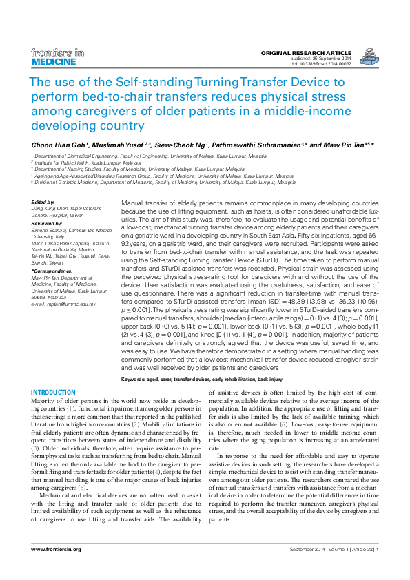 (PDF) The Use of the Self-Standing Turning Transfer Device to Perform ...