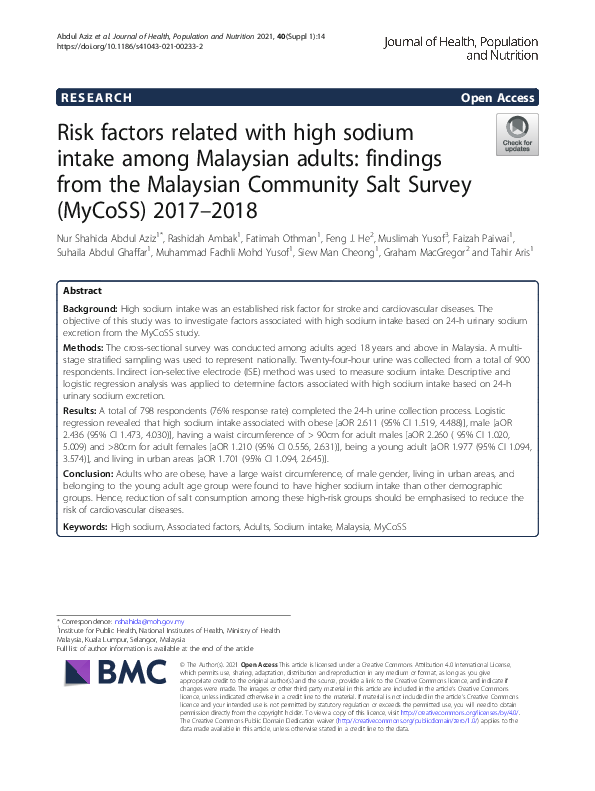 (PDF) Risk factors related with high sodium intake among Malaysian ...