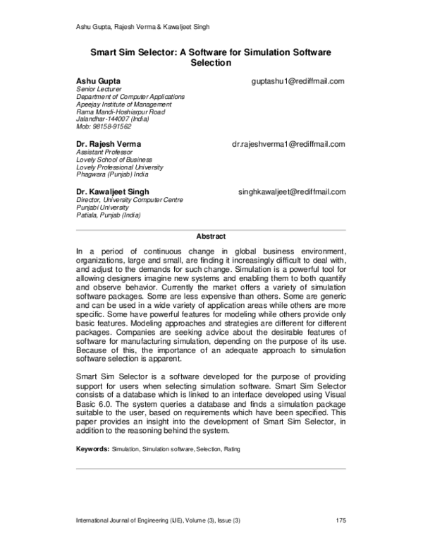 Pdf Smart Sim Selector A Software For Simulation Software Selection