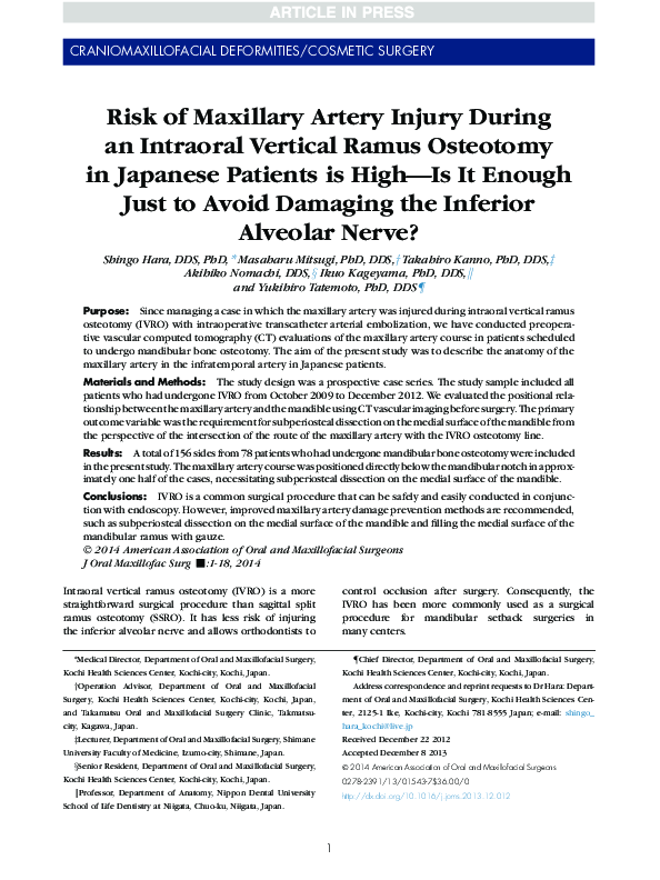 (PDF) Risk of Maxillary Artery Injury During an Intraoral Vertical ...