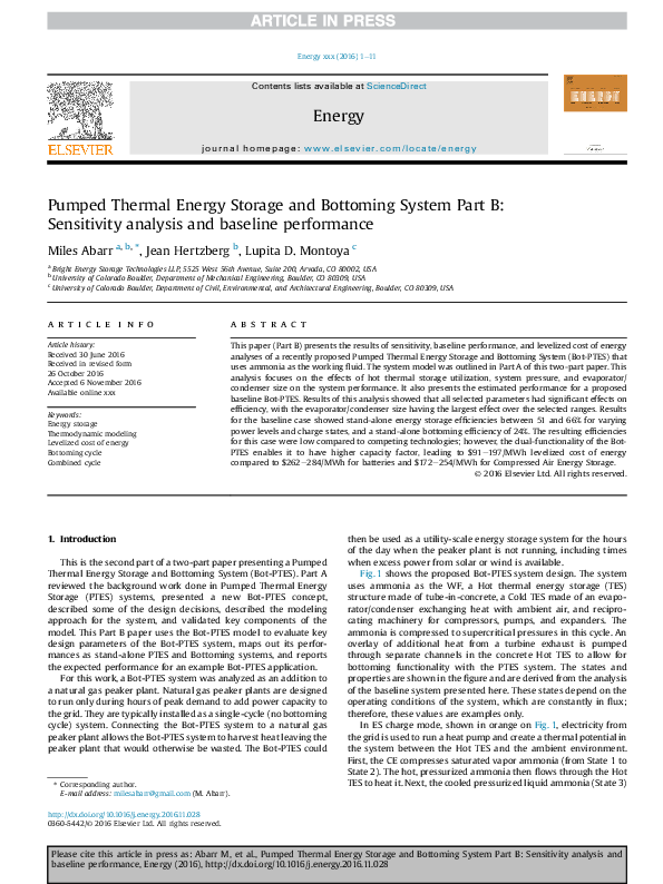 (PDF) Pumped thermal energy storage and bottoming system part A ...