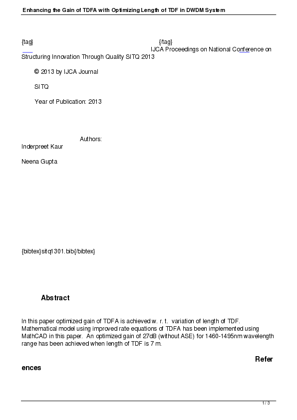 (PDF) Optimizing TDF Length for Enhanced TDFA Gain in DWDM Systems