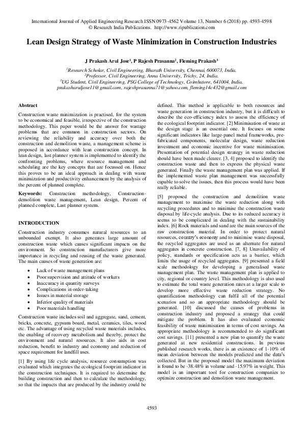 (PDF) Lean Design Strategy of Waste Minimization in Construction Industries