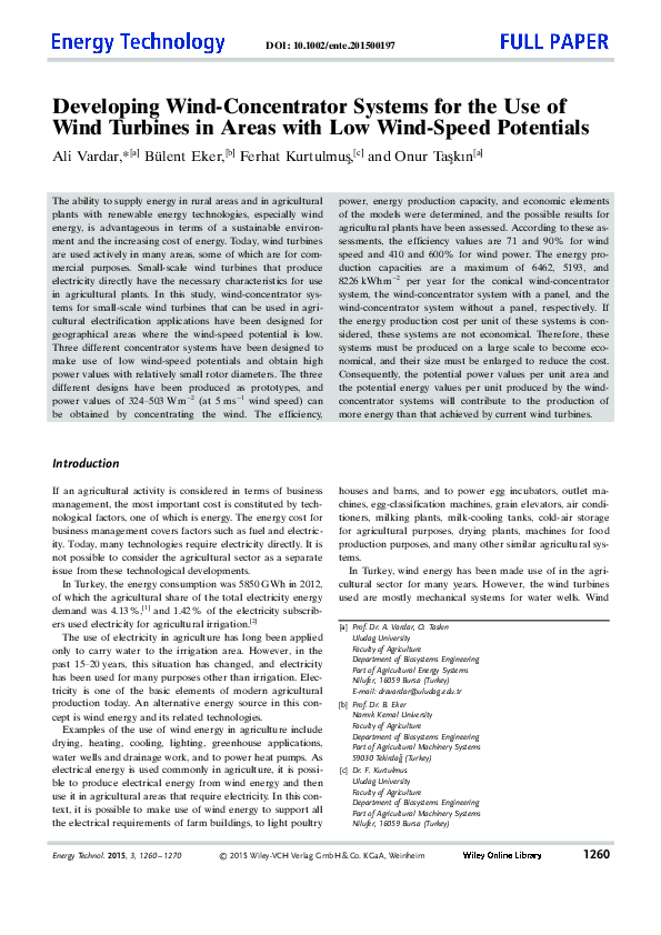 (PDF) Developing Wind-Concentrator Systems for the Use of Wind Turbines ...