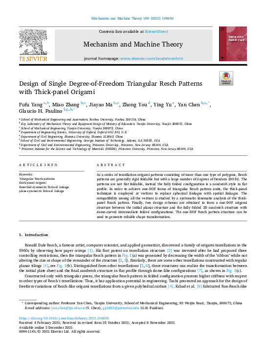 (PDF) Design of Single Degree-of-Freedom Triangular Resch Patterns with ...