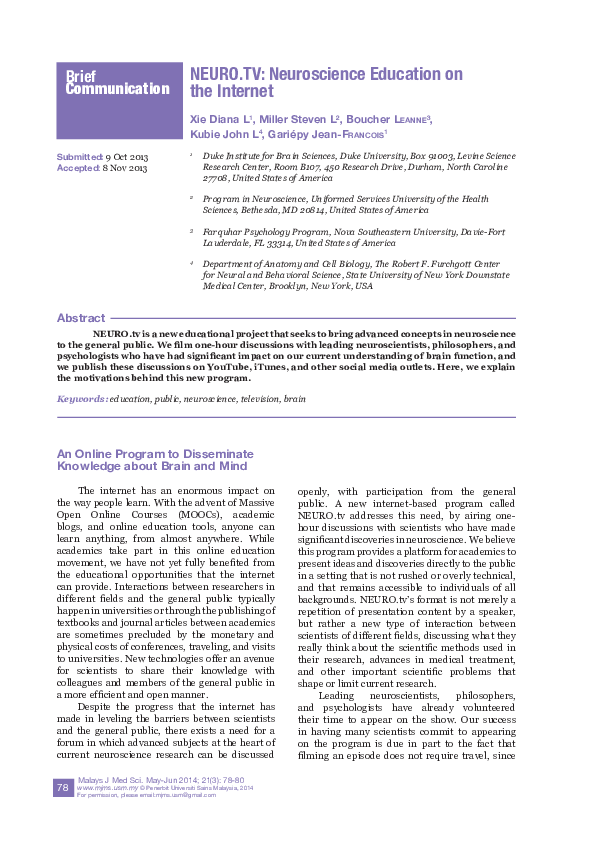 (PDF) NEURO.TV: Neuroscience Education on the Internet