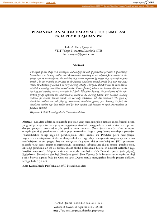 (PDF) Pemanfaatan Media dalam Metode Simulasi pada Pembelajaran PAI