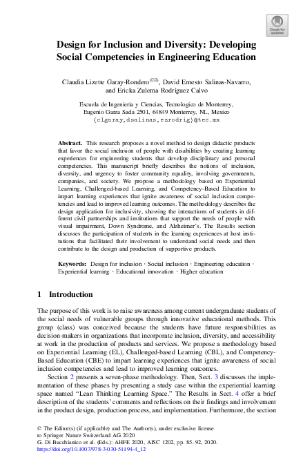 (PDF) Design for Inclusion and Diversity: Developing Social Competencies in Engineering Education