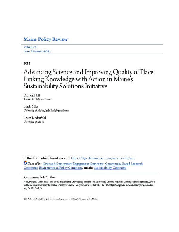 (PDF) Advancing Science and Improving Quality of Place: Linking ...