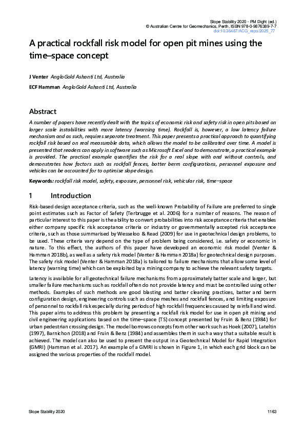(PDF) A practical rockfall risk model for open pit mines using the time–space concept