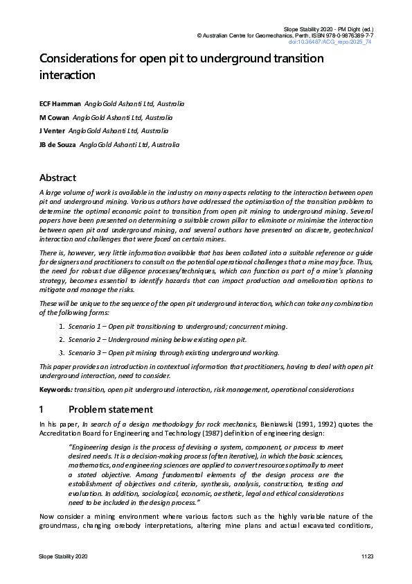 (PDF) Considerations for open pit to underground transition interaction