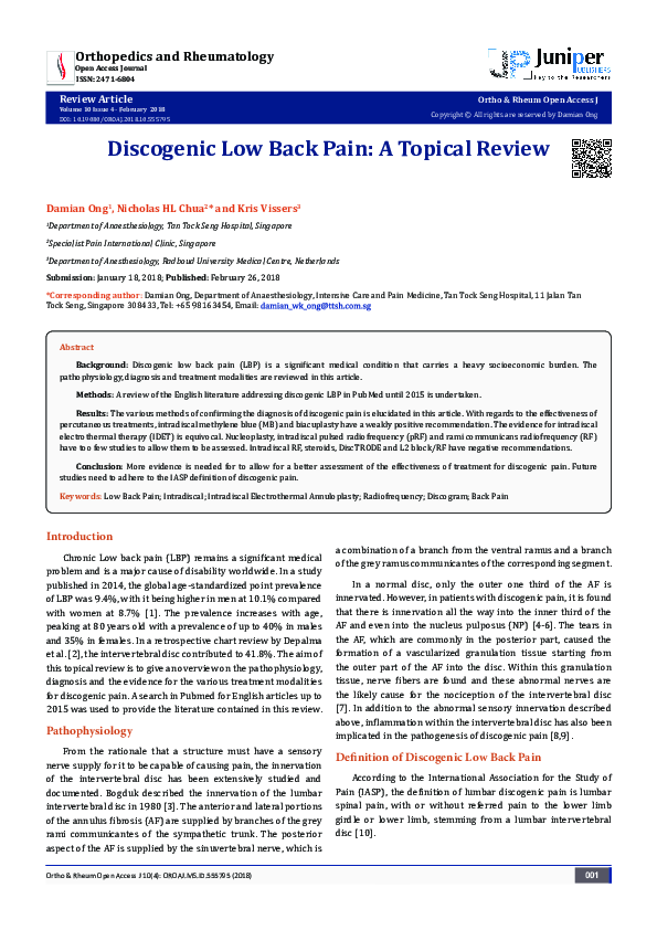 (PDF) Discogenic Low Back Pain: A Topical Review