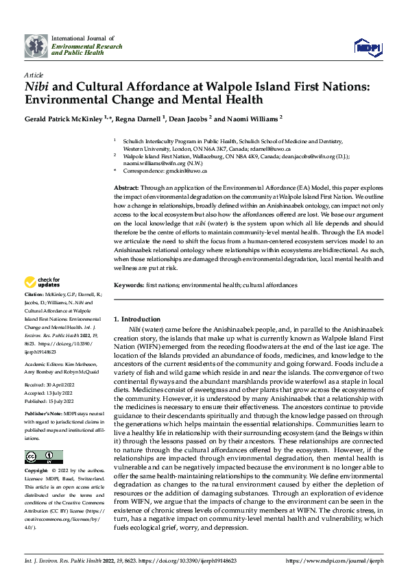 (PDF) Nibi and Cultural Affordance at Walpole Island First Nations ...