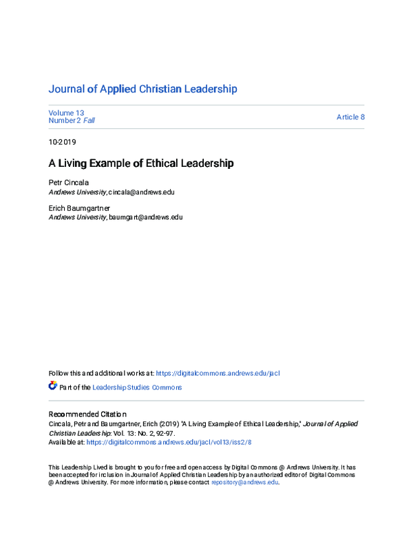 (PDF) A Living Example of Ethical Leadership