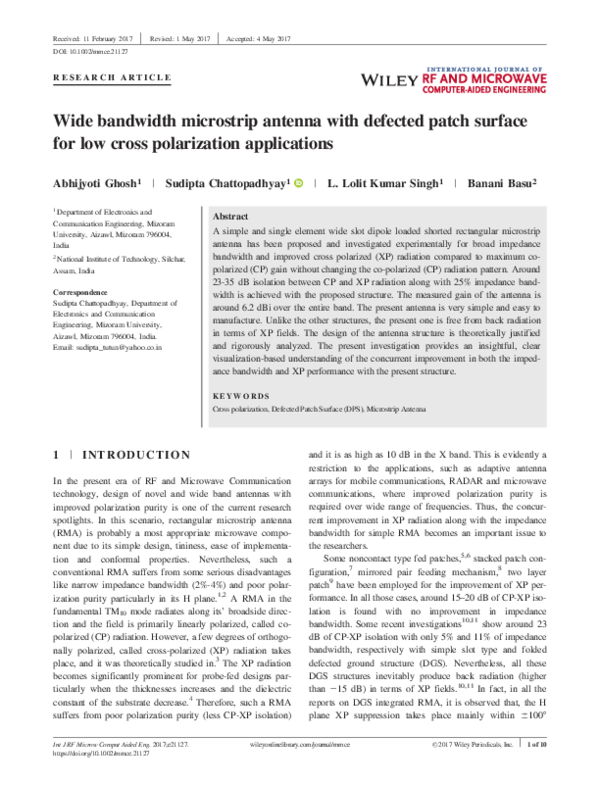 (PDF) Wideband Microstrip Antenna for Low Cross Polarization