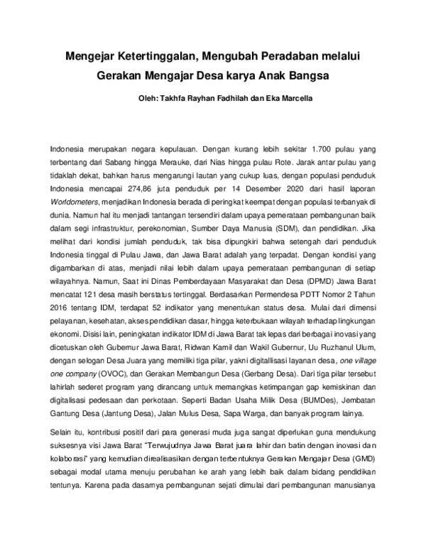 (PDF) Mengejar Ketertinggalan, Mengubah Peradaban melalui Gerakan ...