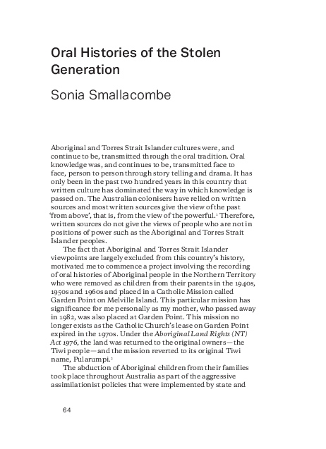 (PDF) Oral Histories of the Stolen Generation