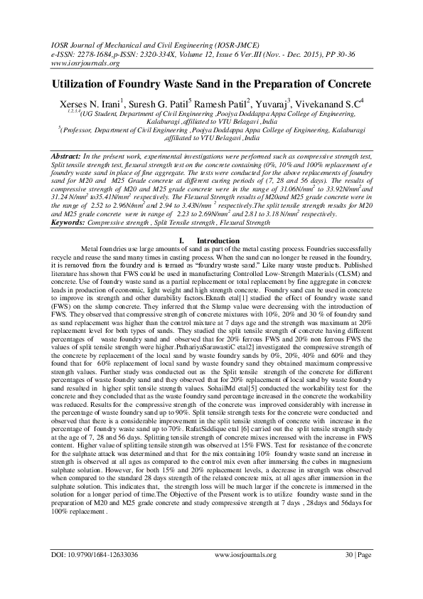 (PDF) Utilization of Foundry Waste Sand in the Preparation of Concrete