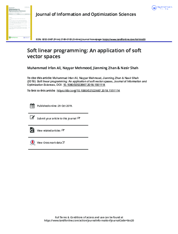 (PDF) Soft linear programming: An application of soft vector spaces