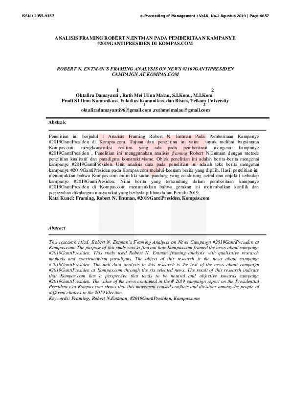 (PDF) Analisis Framing Robert N. Entman Pada Pemberitaan Kampanye ...