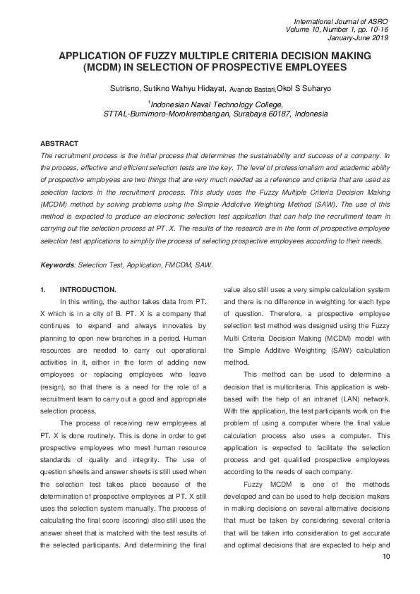 (PDF) Application of Fuzzy Multiple Criteria Decision Making (MCDM) in Selection of Prospective ...