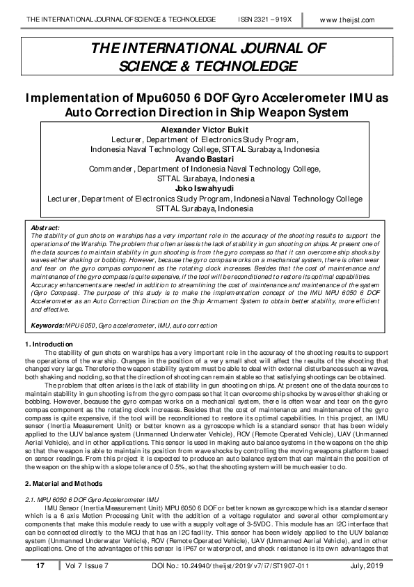 (PDF) Implementation of Mpu6050 6 DOF Gyro Accelerometer IMU as Auto ...
