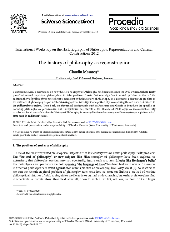 (PDF) The History of Philosophy as Reconstruction
