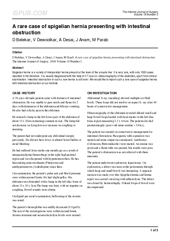 (PDF) A rare case of spigelian hernia presenting with intestinal ...