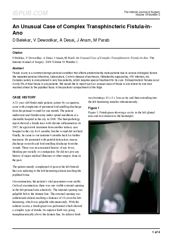 (PDF) An Unusual Case of Complex Transphincteric Fistula-In-Ano