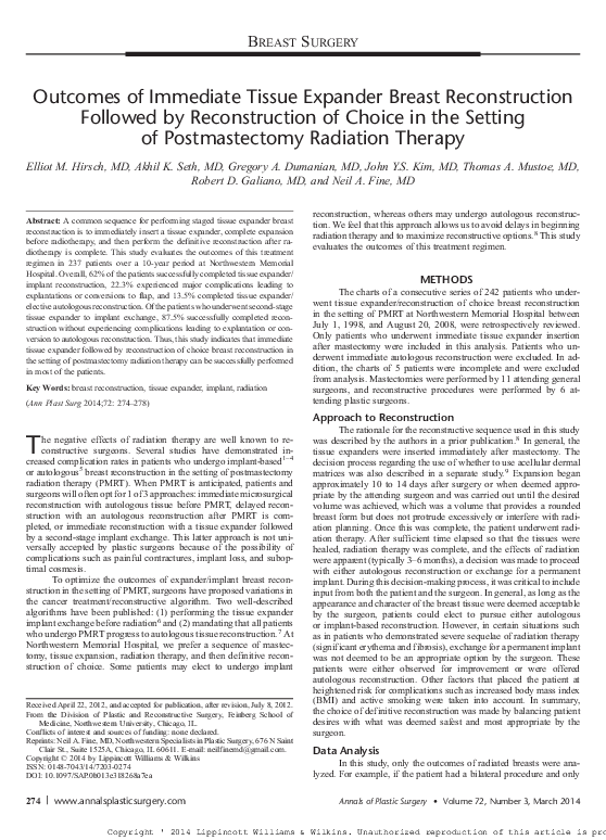 (PDF) Outcomes of Immediate Tissue Expander Breast Reconstruction ...