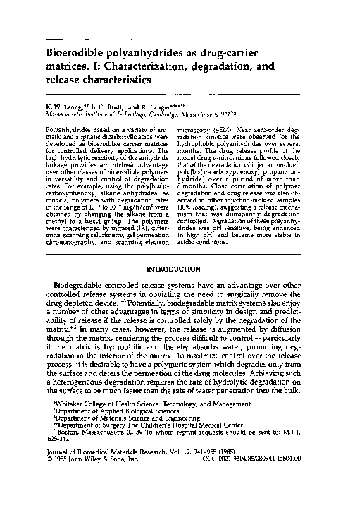 (PDF) Bioerodible polyanhydrides as drug-carrier matrices. I ...