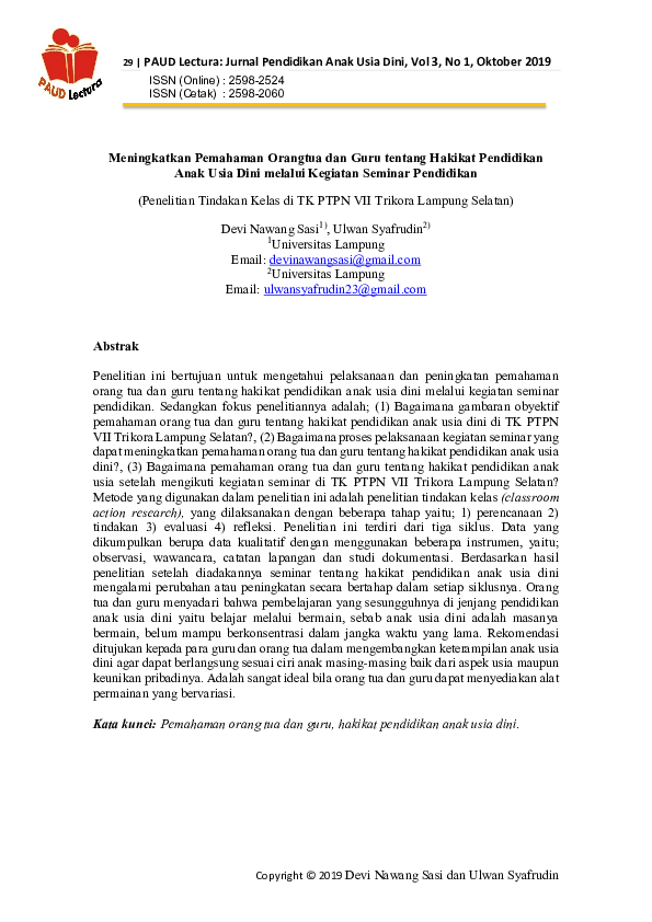 (PDF) Meningkatkan Pemahaman Orangtua dan Guru tentang Hakikat Pendidikan Anak Usia Dini melalui ...