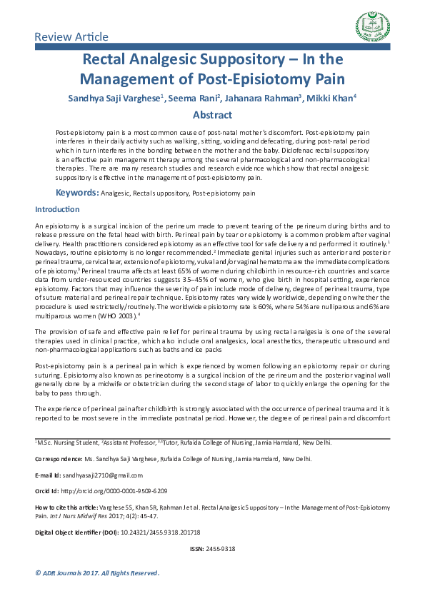 (PDF) Rectal Analgesic Suppository – In the Management of Post ...