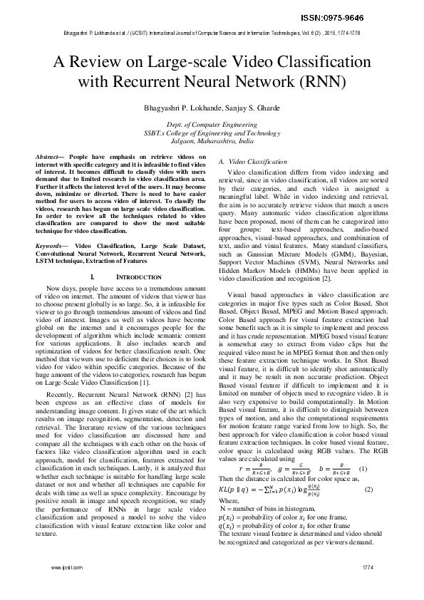 (PDF) A Review on Large-scale Video Classification with Recurrent Neural Network ( RNN )