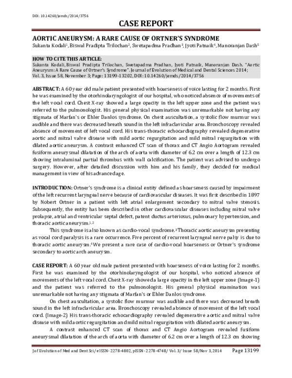 (PDF) Aortic Aneurysm: A Rare Cause of Ortner’s Syndrome