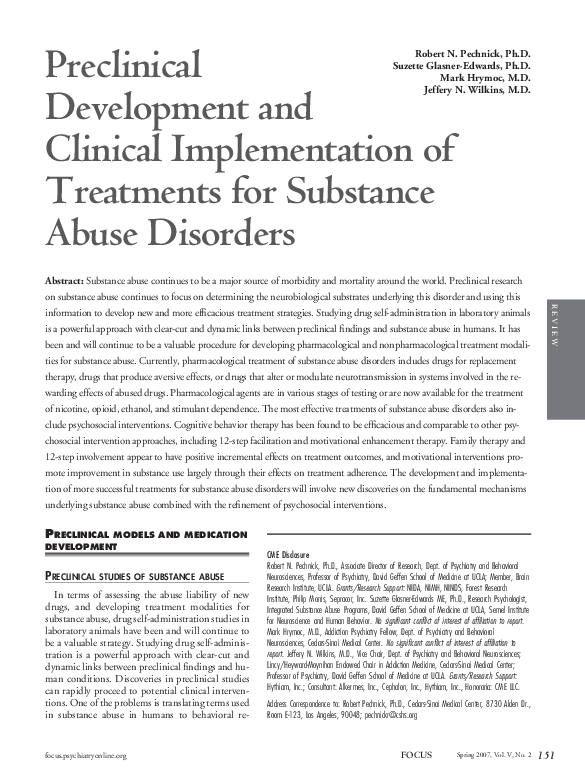 (PDF) Preclinical Development and Clinical Implementation of Treatments for Substance Abuse ...