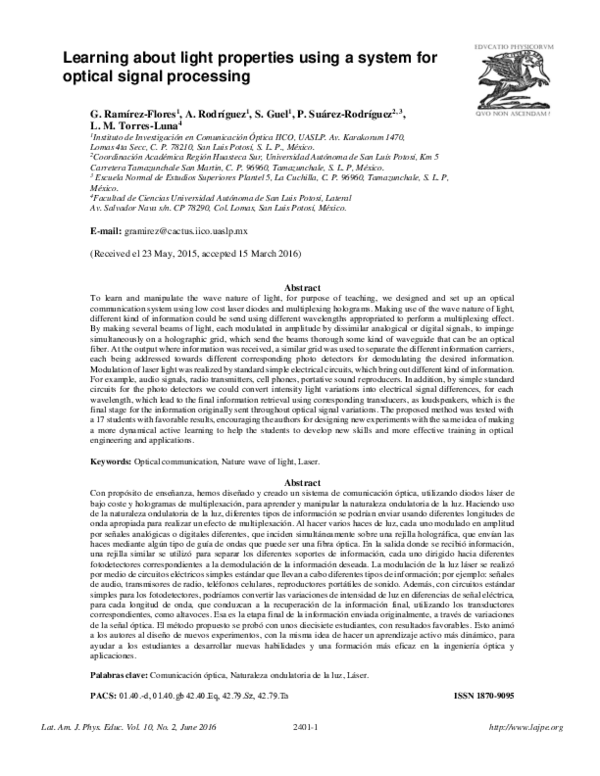 (PDF) Learning about light properties using a system for optical signal processing | Carmen del ...